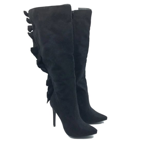 JustFab | Shoes | Justfab Norelle Boots Knee High Faux Suede Ruffle ...
